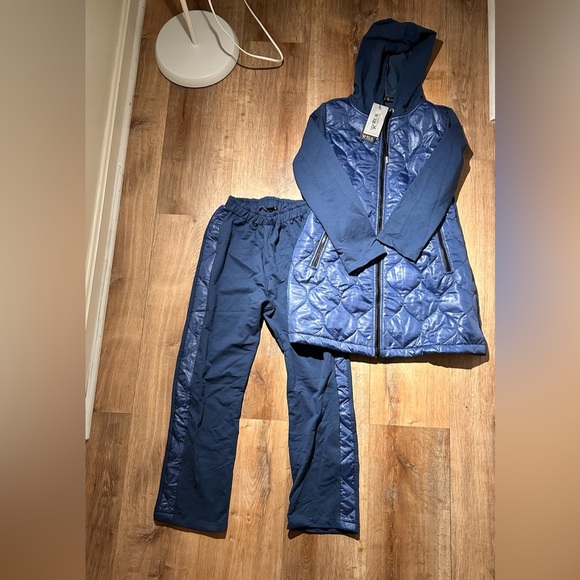Pants & Jumpsuits | Blue Quilted Puffer Jacket And Tracksuit Set Size ...